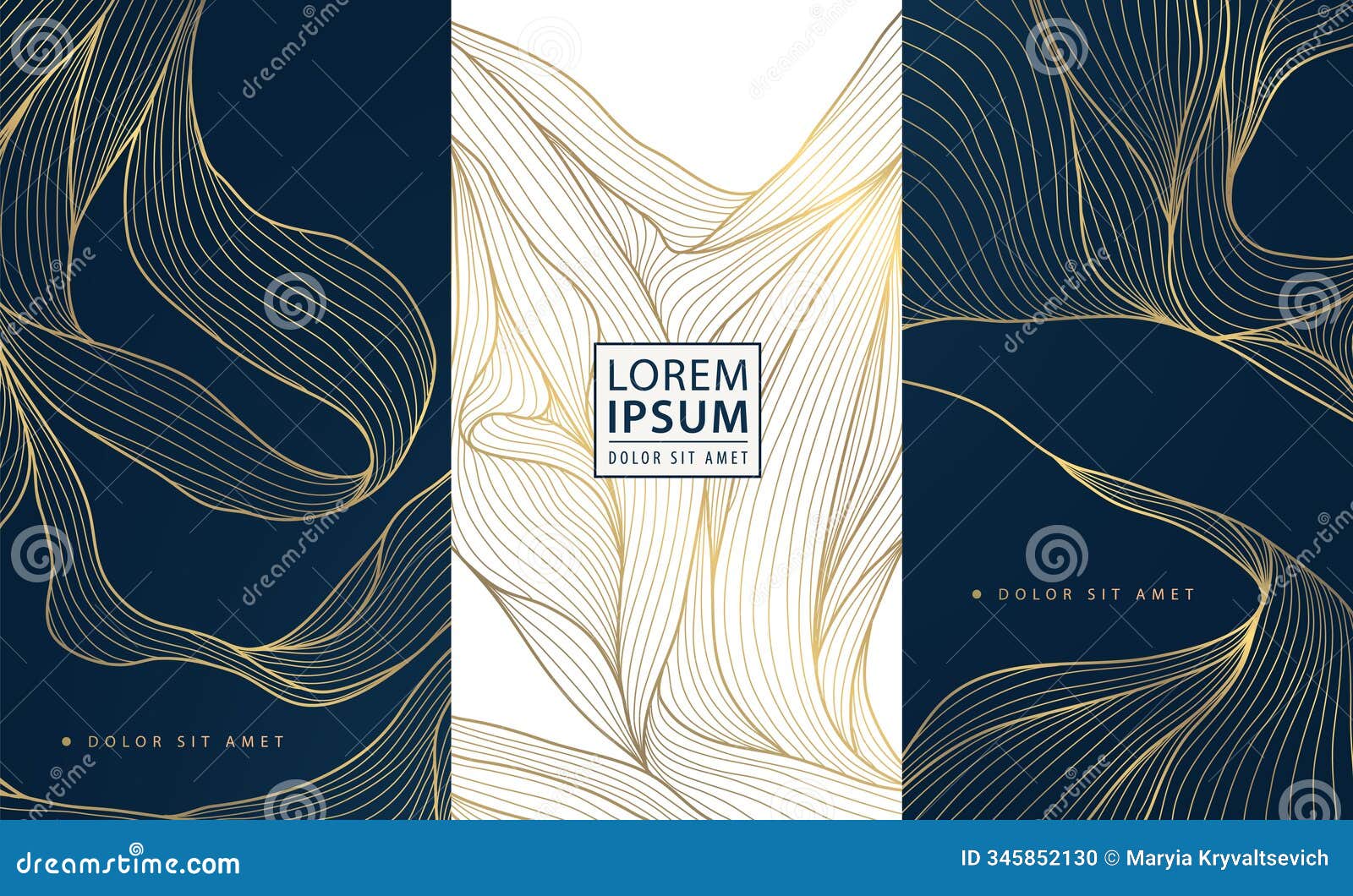 Vector Set Of Art Deco Gold Wave Package Templates, Labels, Line ...
