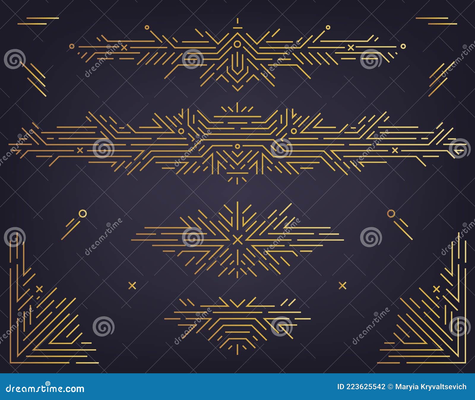 Vector Set of Art Deco Linear Dividers, Borders, Frames, Decorative ...