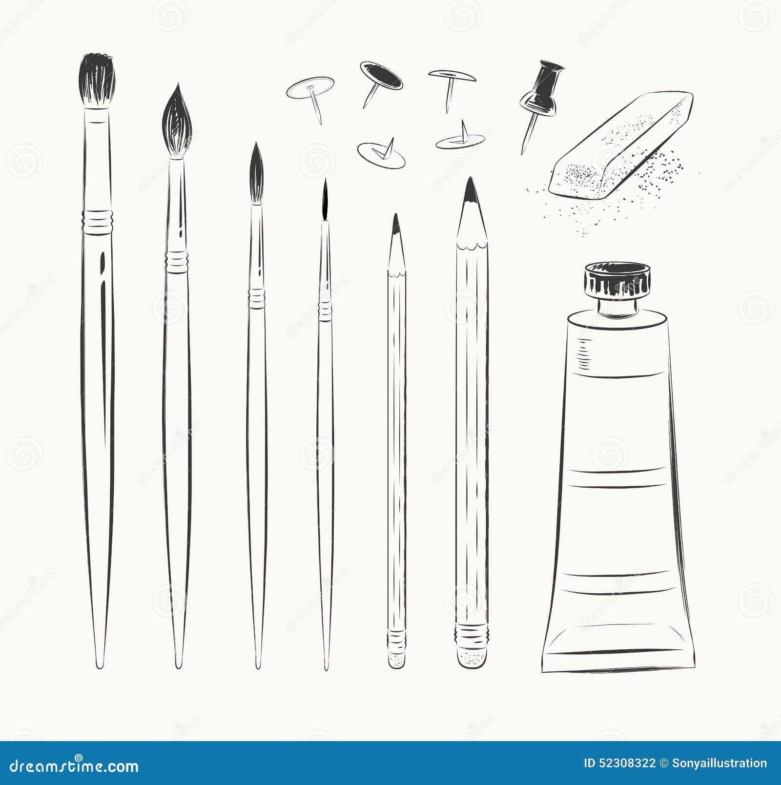 Vector set of art tools stock vector. Illustration of rough - 52308322