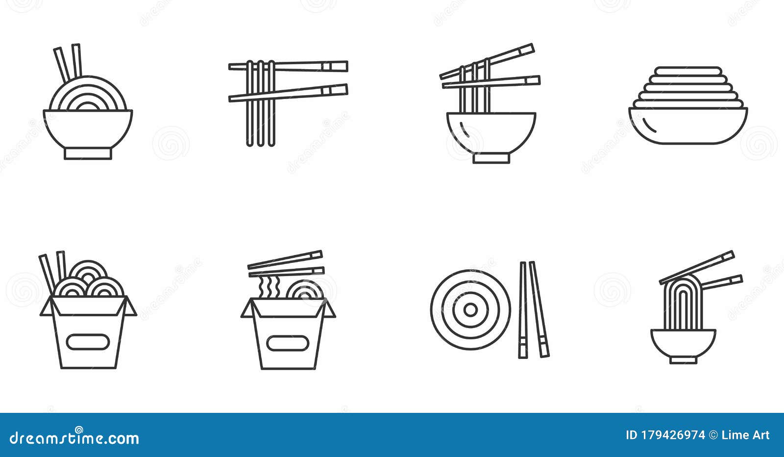 Vector Set of Asian Noodles Icons. Editable Stroke. Noodles, Sticks ...