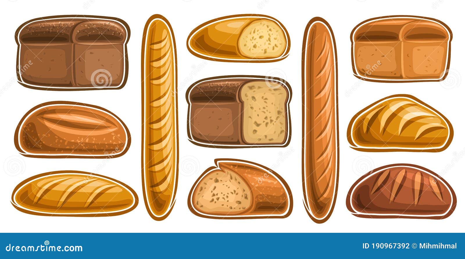 Vector Set of Assorted Bread Stock Vector - Illustration of flour ...