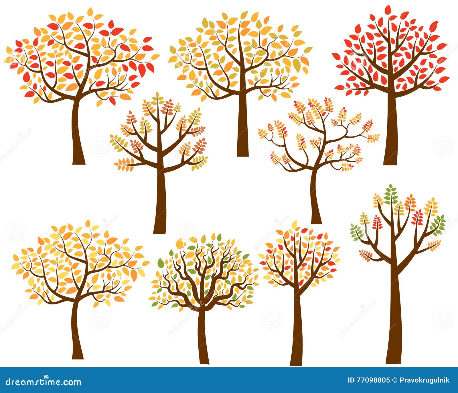 Vector Set of Autumn Tree Silhouettes Stock Vector - Illustration of ...