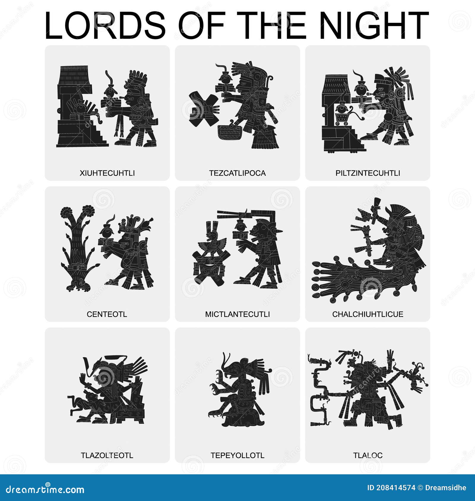 Vector Set with Aztec Deities Lords of the Night Stock Vector ...