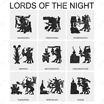 Vector Set with Aztec Deities Lords of the Night Stock Vector ...