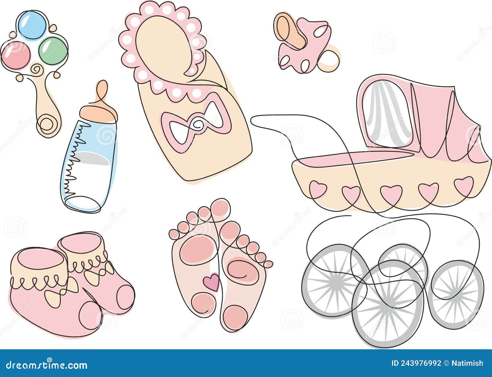 Vector set for baby girl stock vector. Illustration of album - 243976992