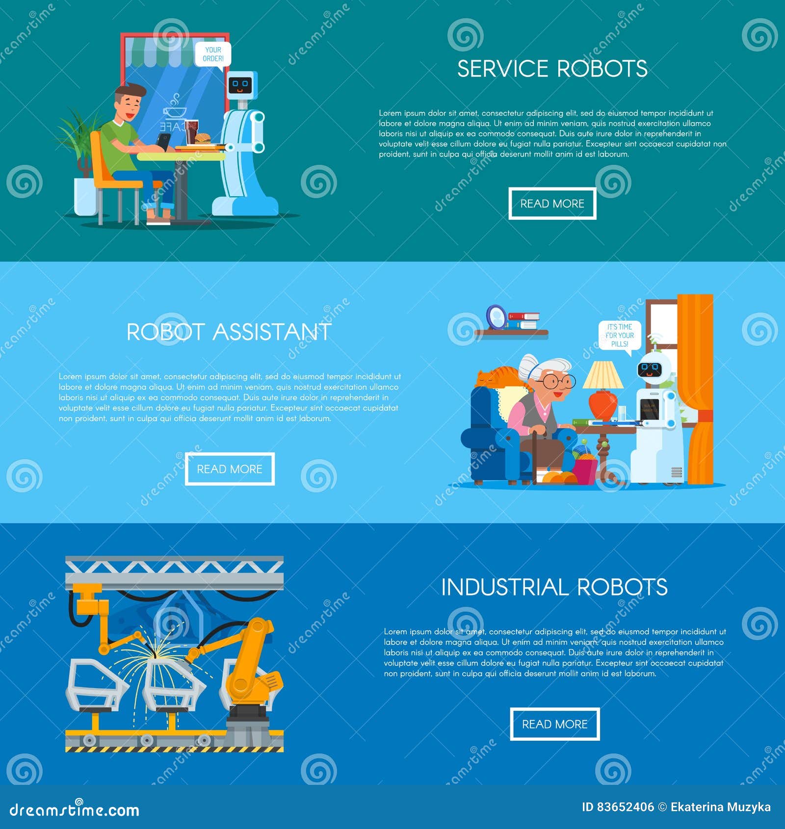 Vector Set of Banners with Home, Service, Industrial Automation Concept ...