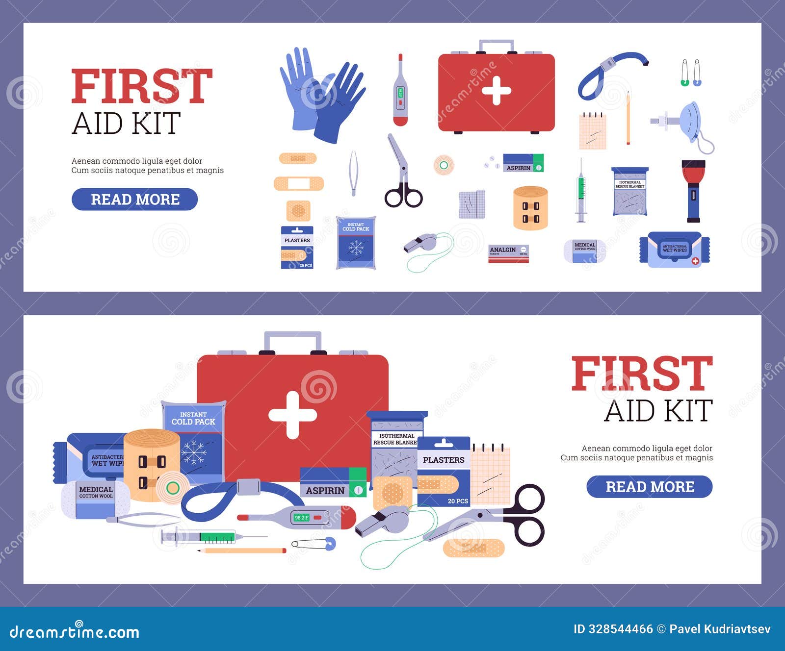 Vector Set of Banners with Illustrations of First Aid Kits. Stock ...