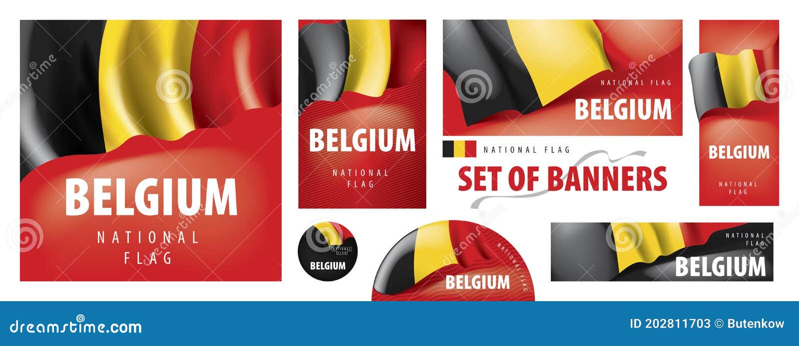 Vector Set of Banners with the National Flag of the Belgium Stock ...