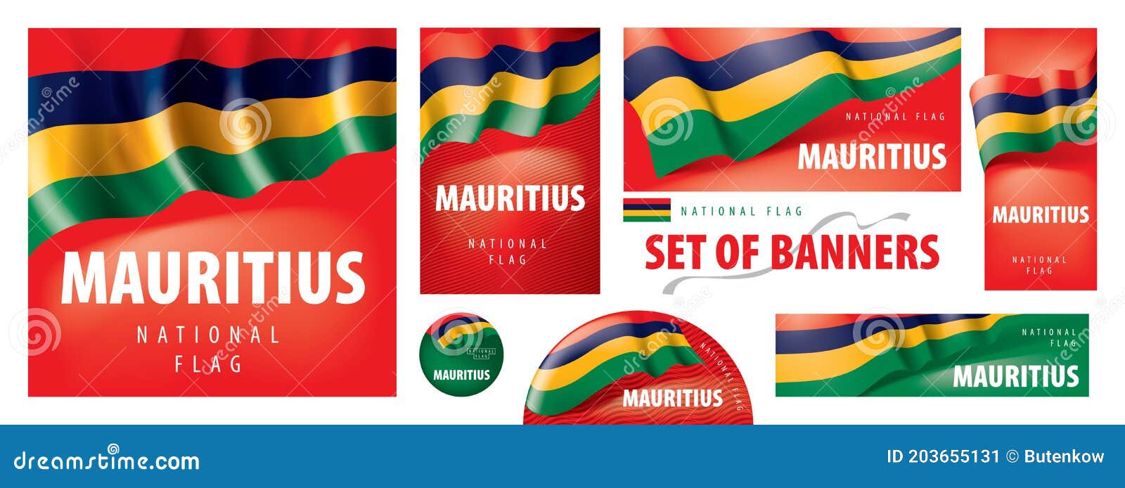 Vector Set of Banners with the National Flag of the Mauritius Stock ...