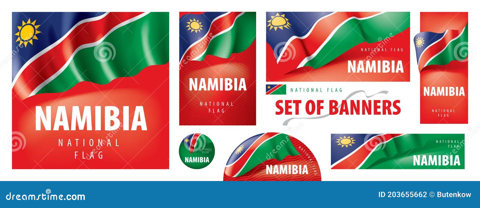 Vector Set of Banners with the National Flag of the Namibia Stock ...