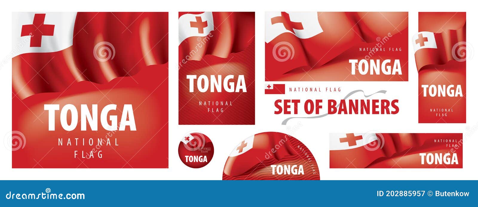 Vector Set of Banners with the National Flag of the Tonga Stock Vector ...