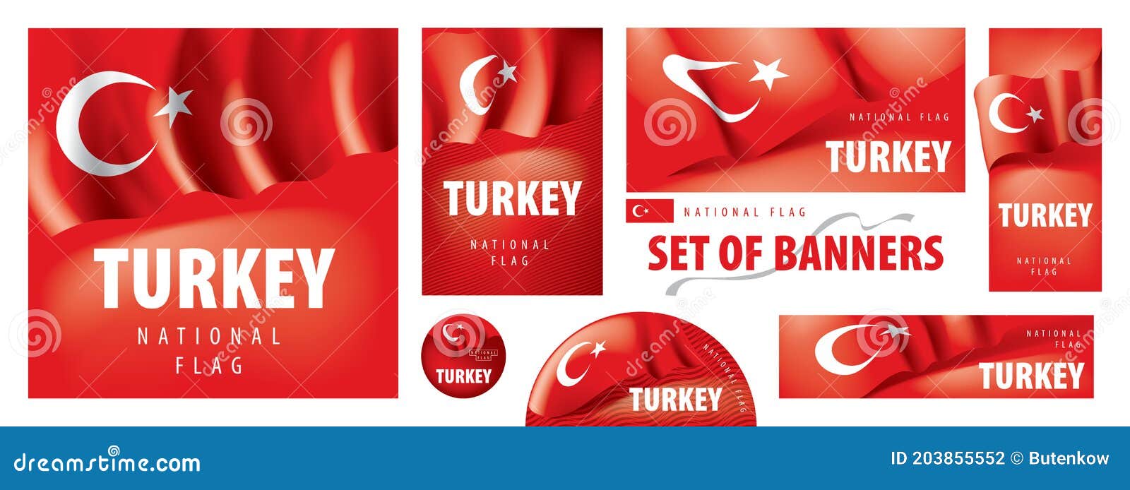Vector Set of Banners with the National Flag of the Turkey Stock Vector ...