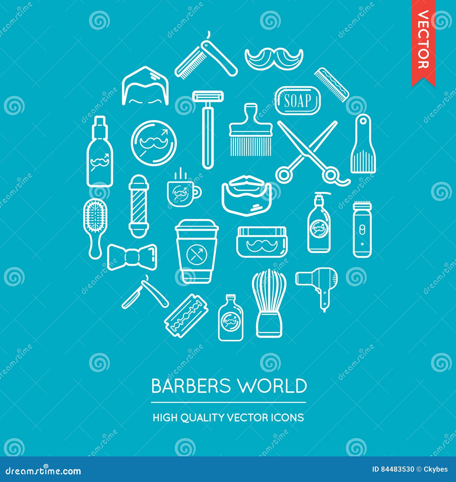Vector Set of Barber Shop Modern Flat Thin Icons Inscribed in Round ...