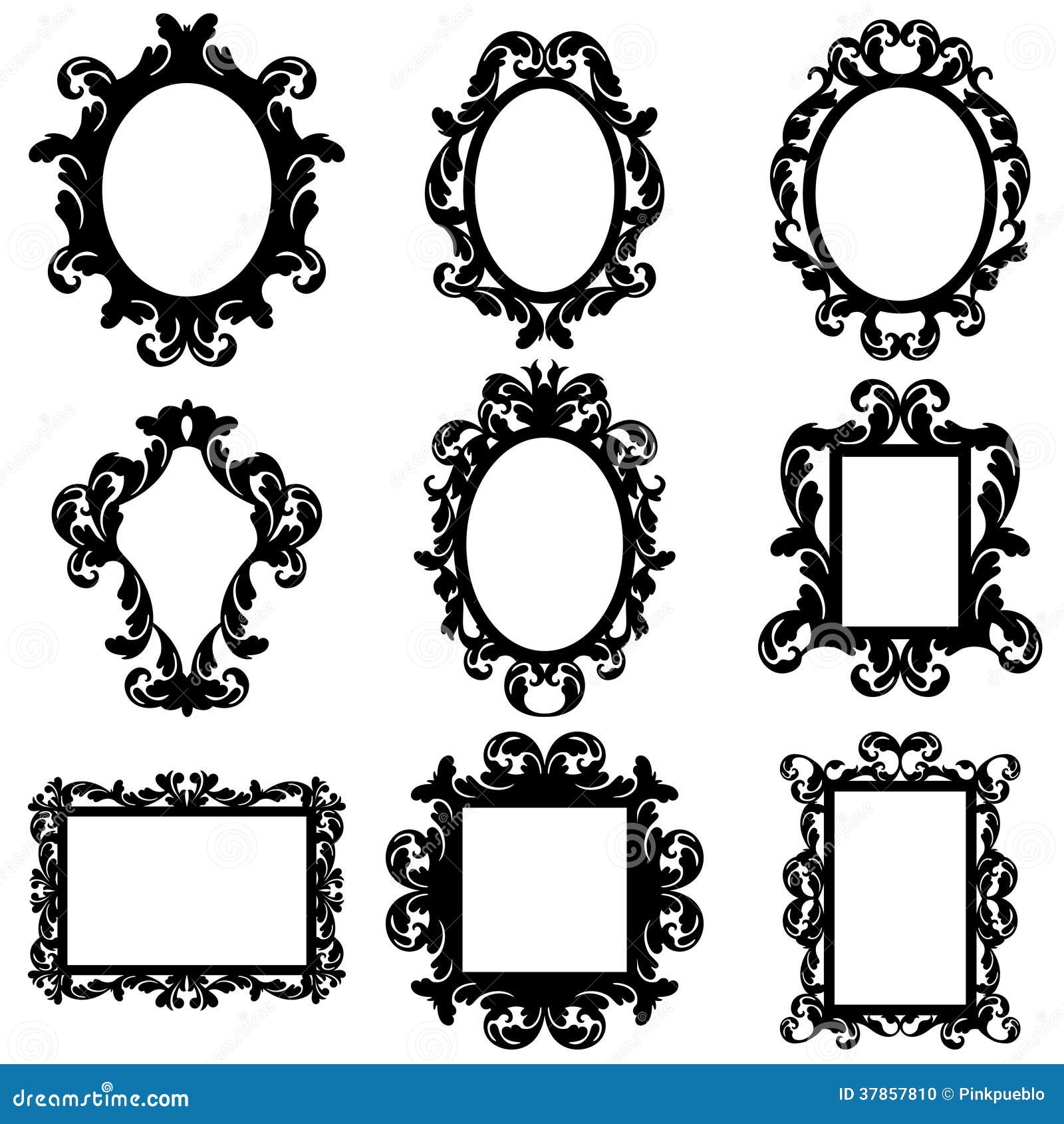 Vector Set of Baroque Frame Silhouettes Stock Vector - Illustration of ...