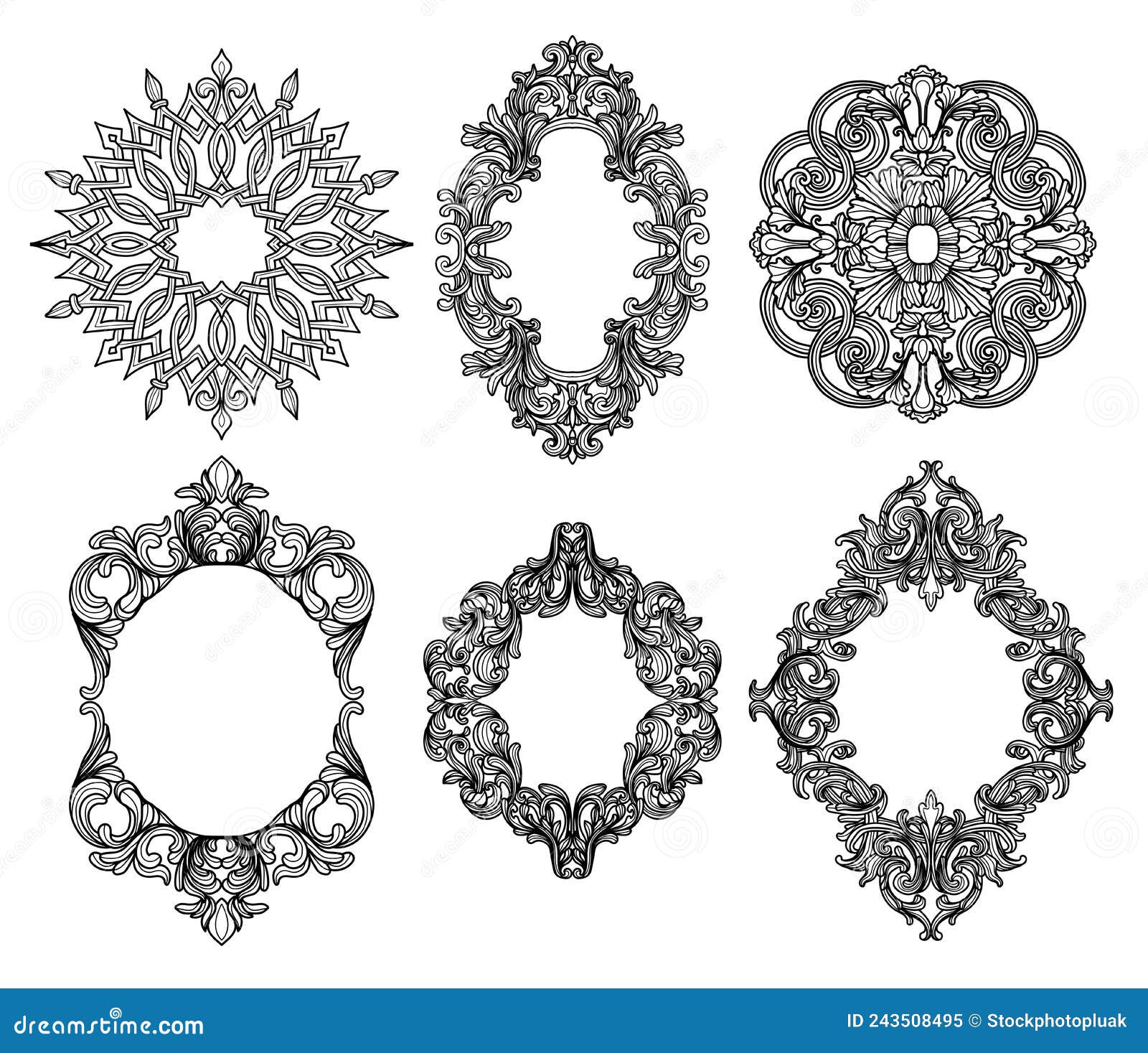 Vector Set of Baroque Frame Silhouettes Stock Vector - Illustration of ...