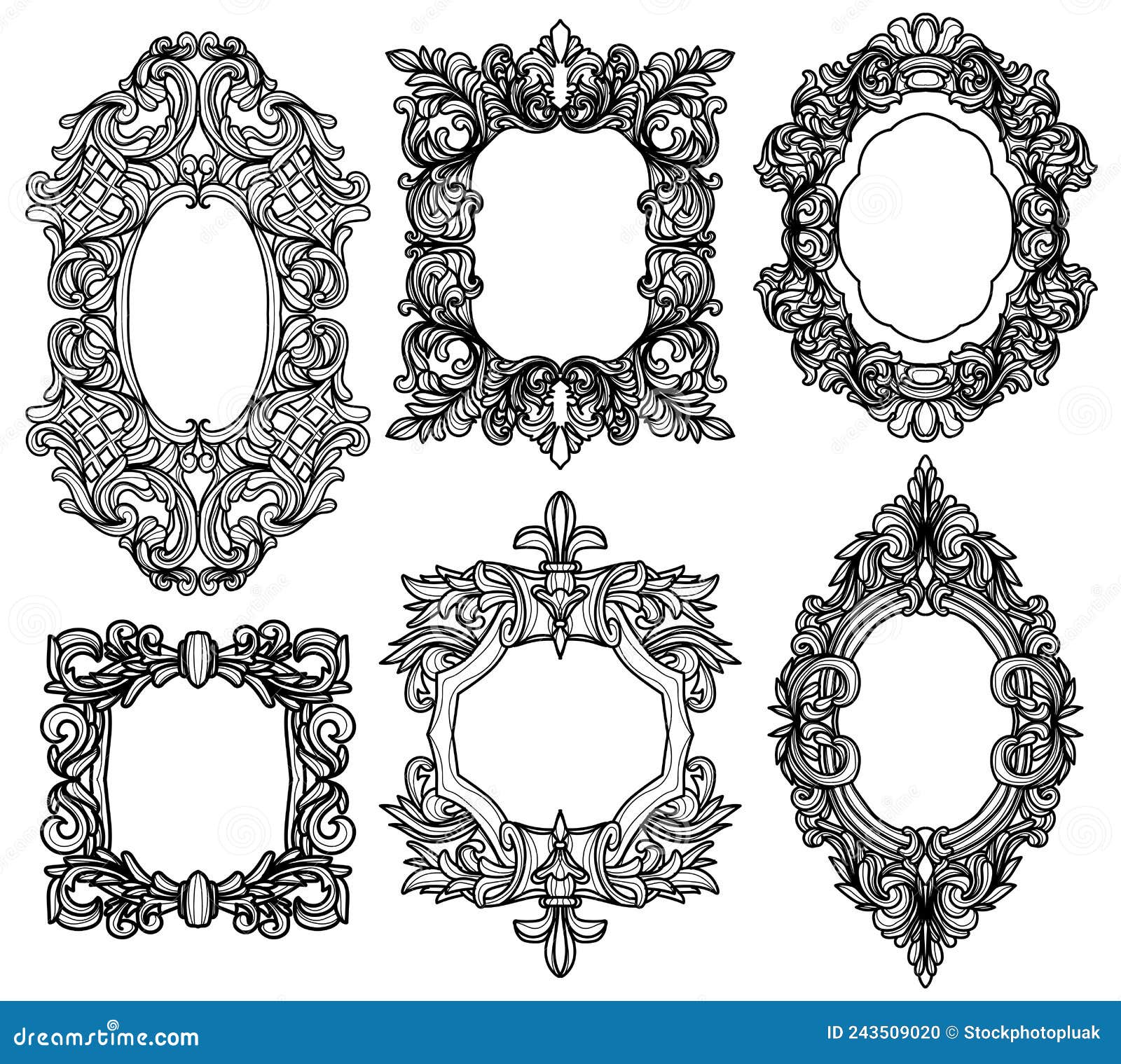 Vector Set of Baroque Frame Silhouettes Stock Illustration ...