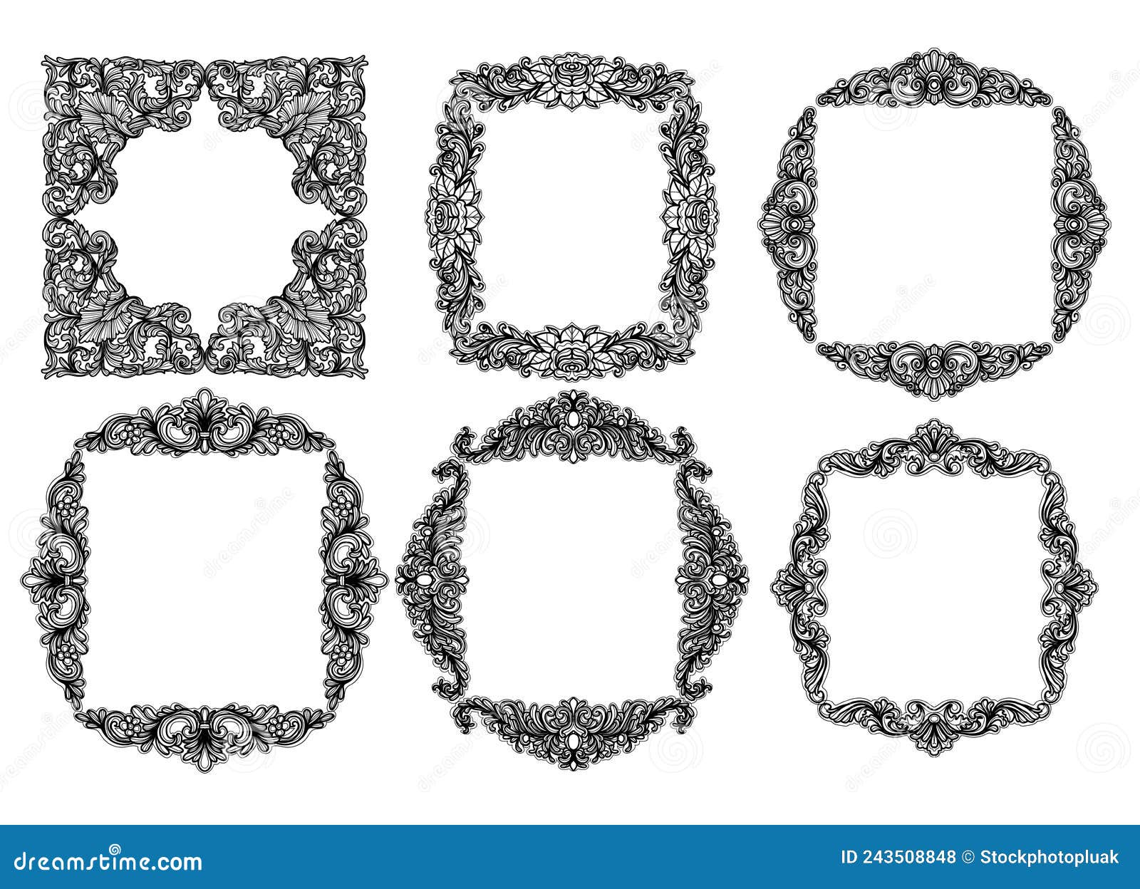Vector Set of Baroque Frame Silhouettes Vingtage Stock Illustration ...