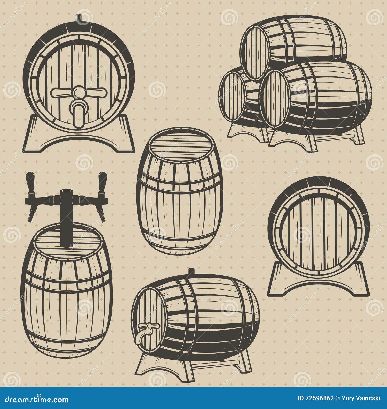 Vector Set of Barrels in Vintage Style Stock Vector - Illustration of ...