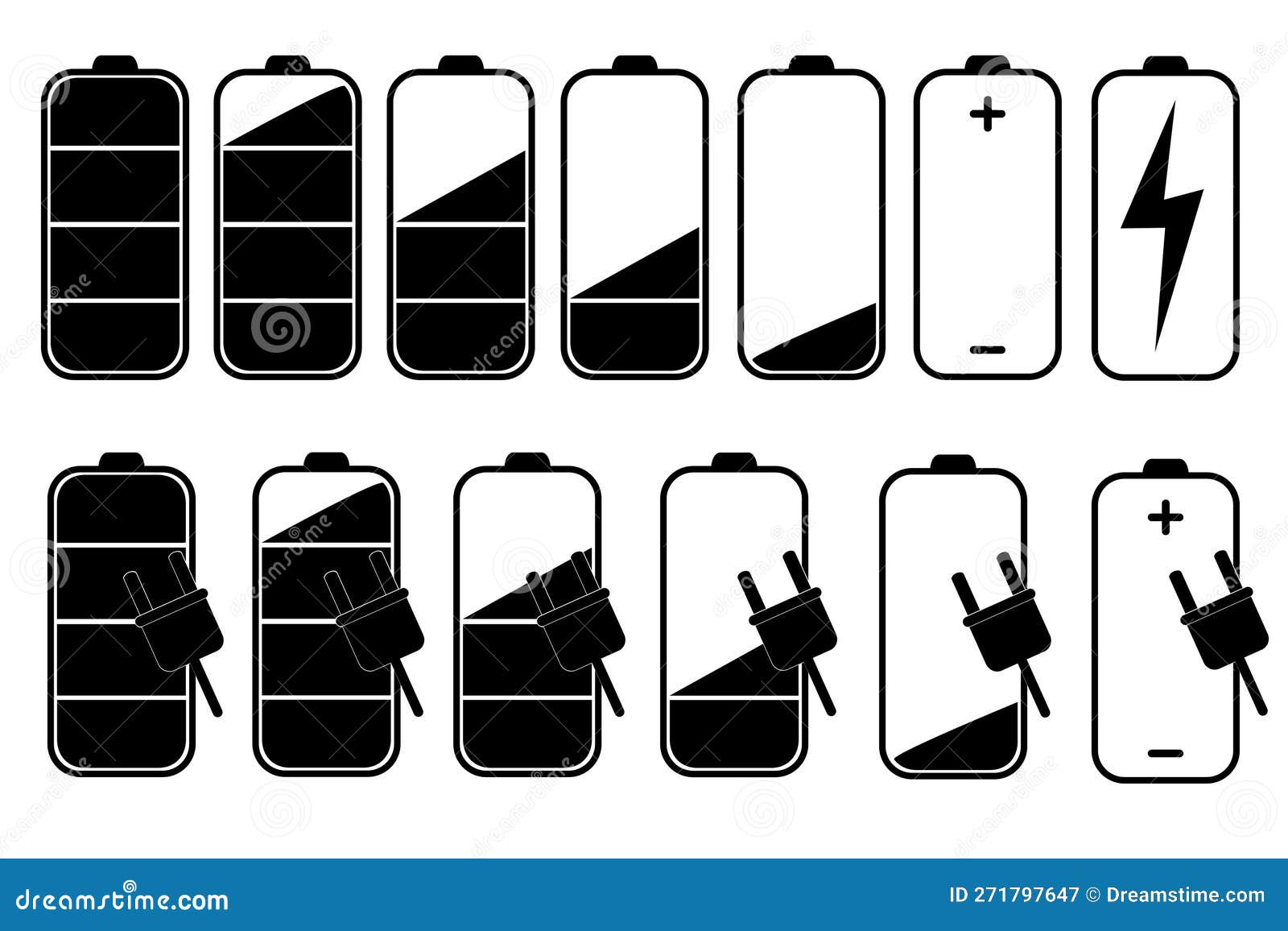 Vector Set Battery Level Indicator, Black Outline Isolated on White ...
