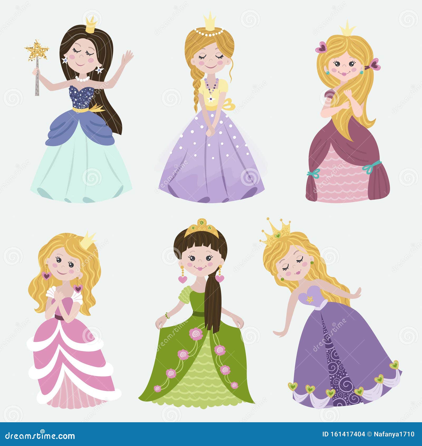 Vector Set of Beautiful Princess Stock Vector - Illustration of emotion ...