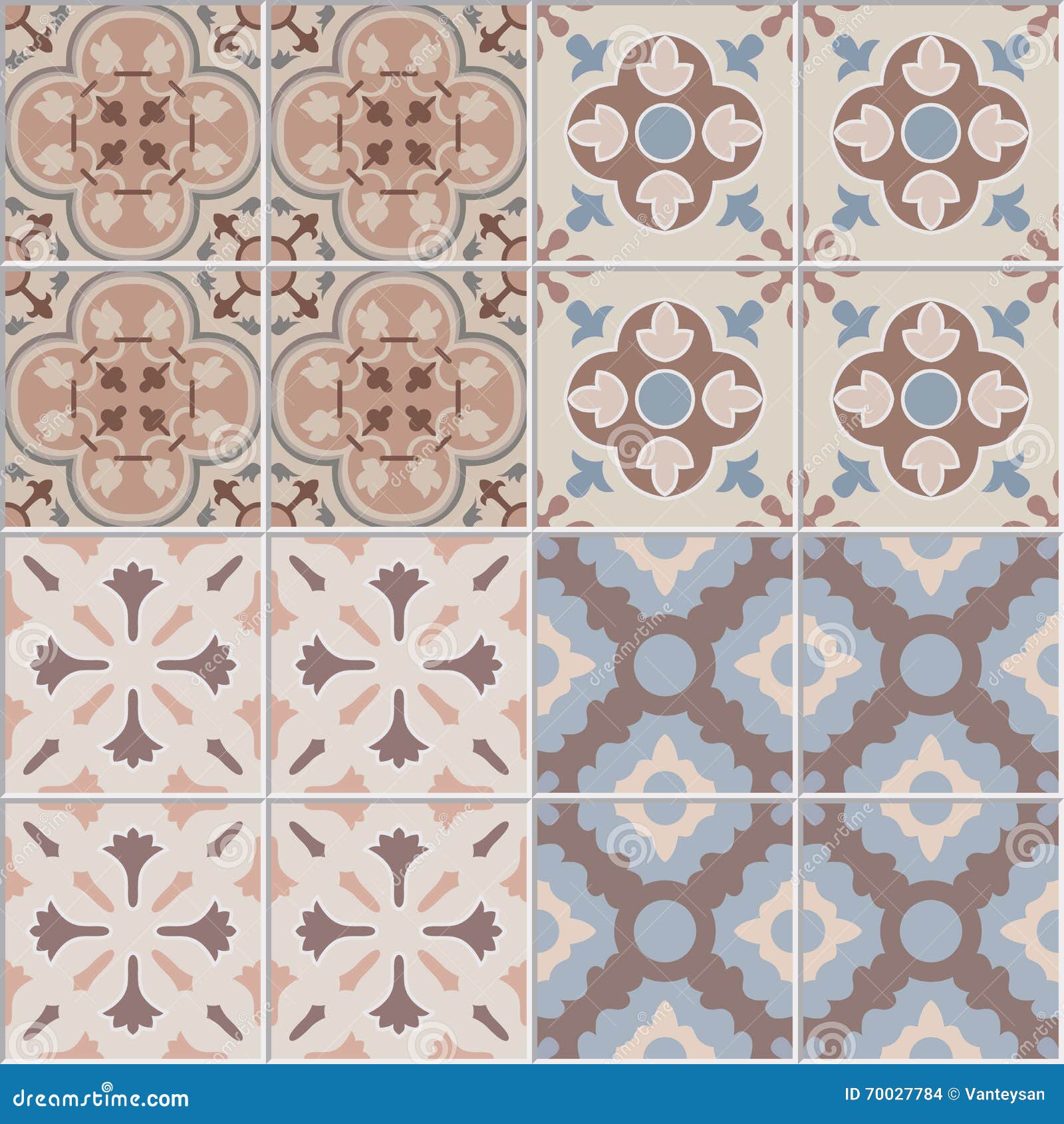 Vector Set with Beautiful Seamless Ornamental Tile Background Stock ...