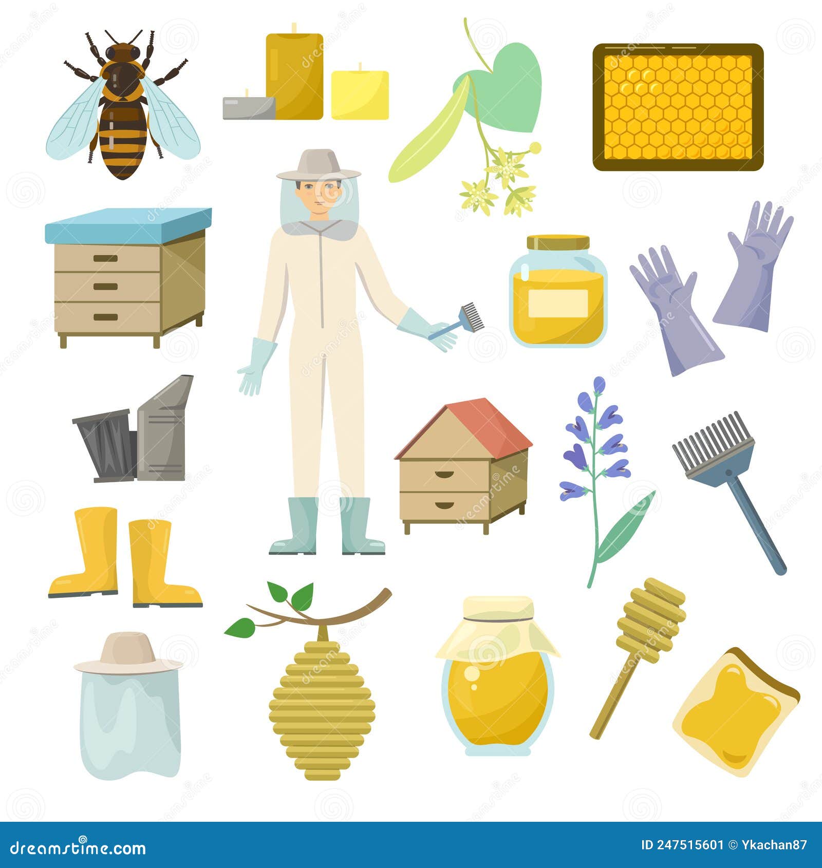 Vector Set of Beekeeping and Apiculture Design Elements. Beeswax and ...