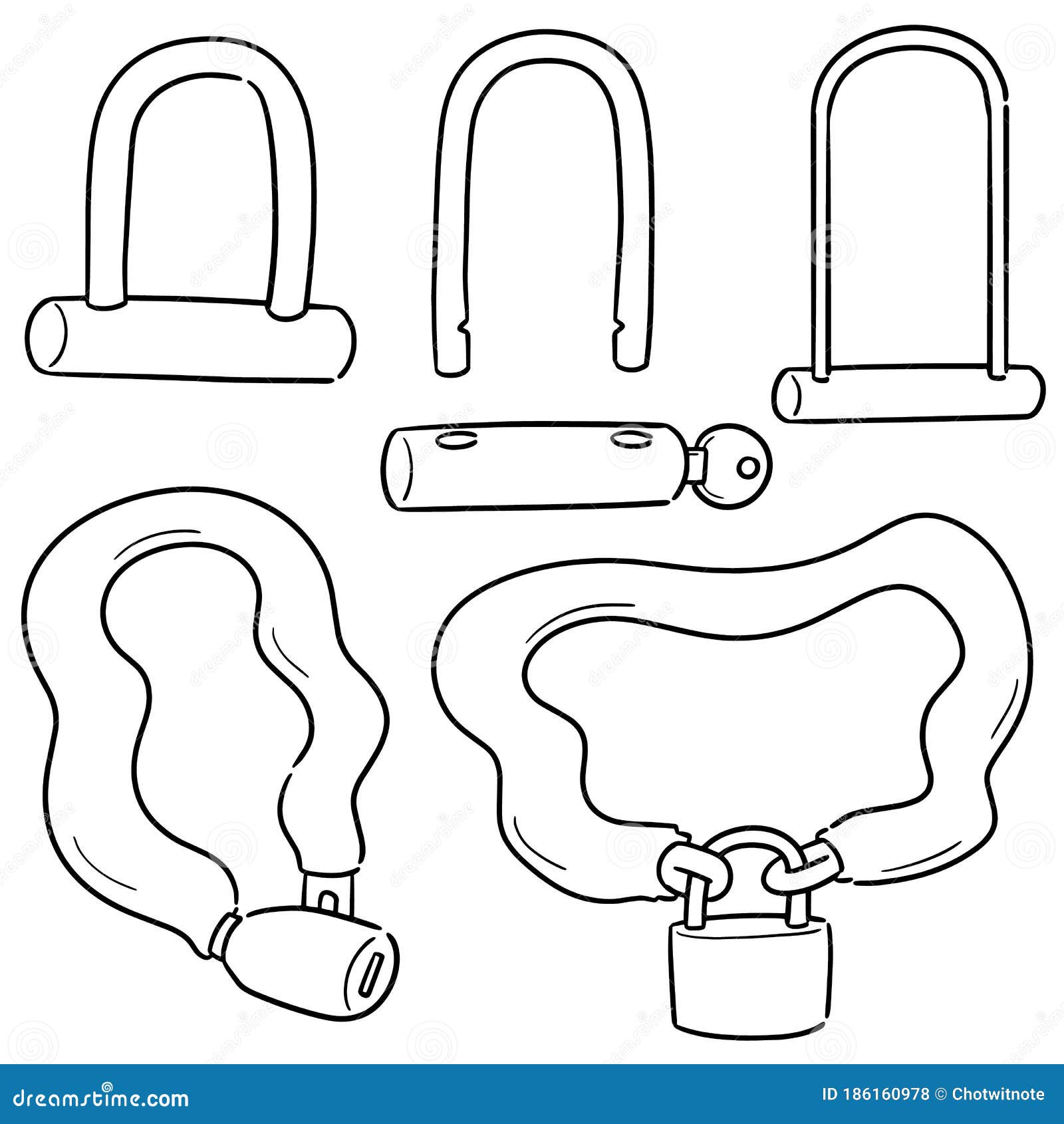 Vector set of bicycle lock stock vector. Illustration of lock - 186160978