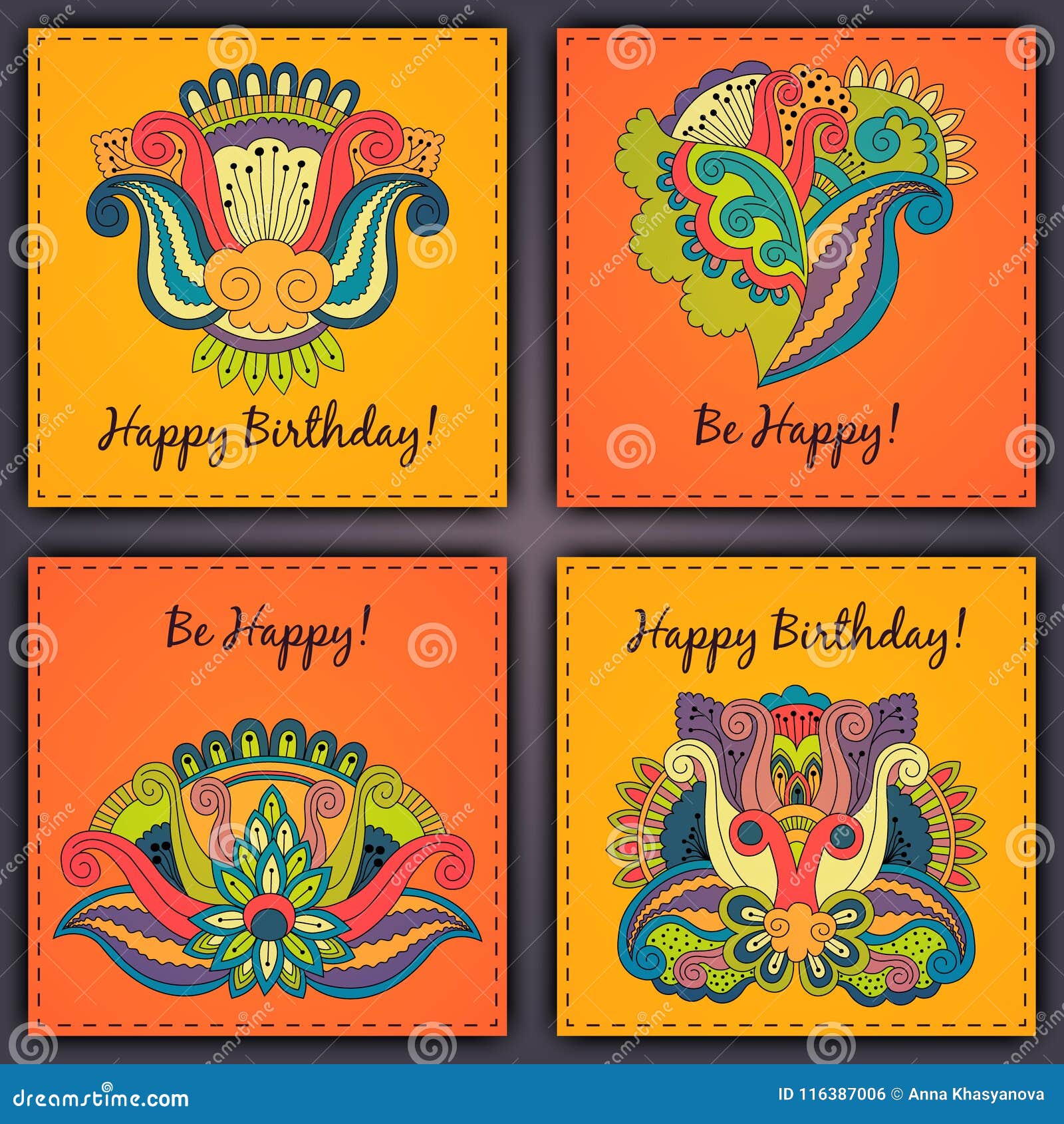 Vector Set of Birthday Card Abstract Hand Drawn Doodles Stock Photo ...