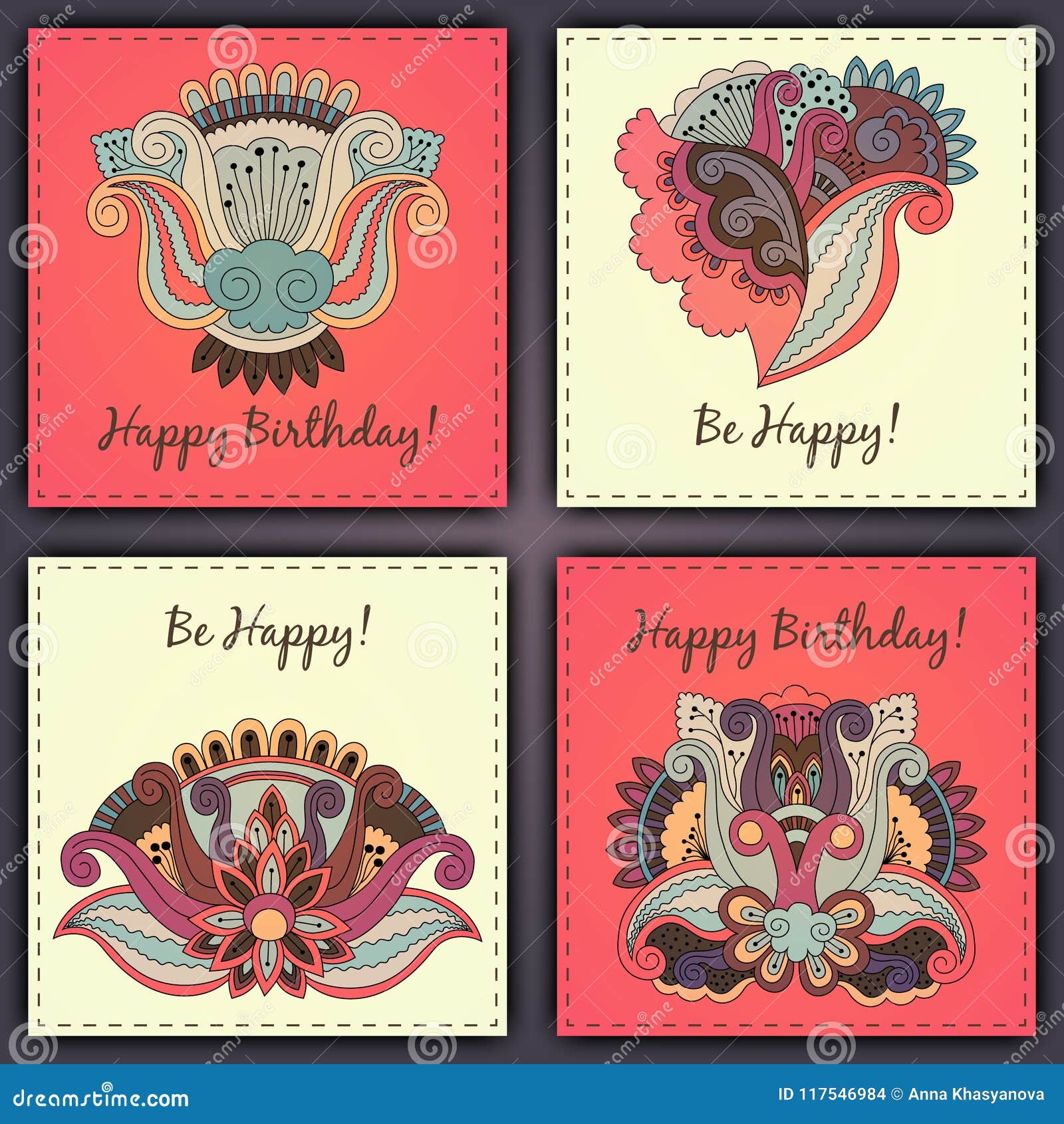 Vector Set of Birthday Card Abstract Hand Drawn Doodles Stock ...