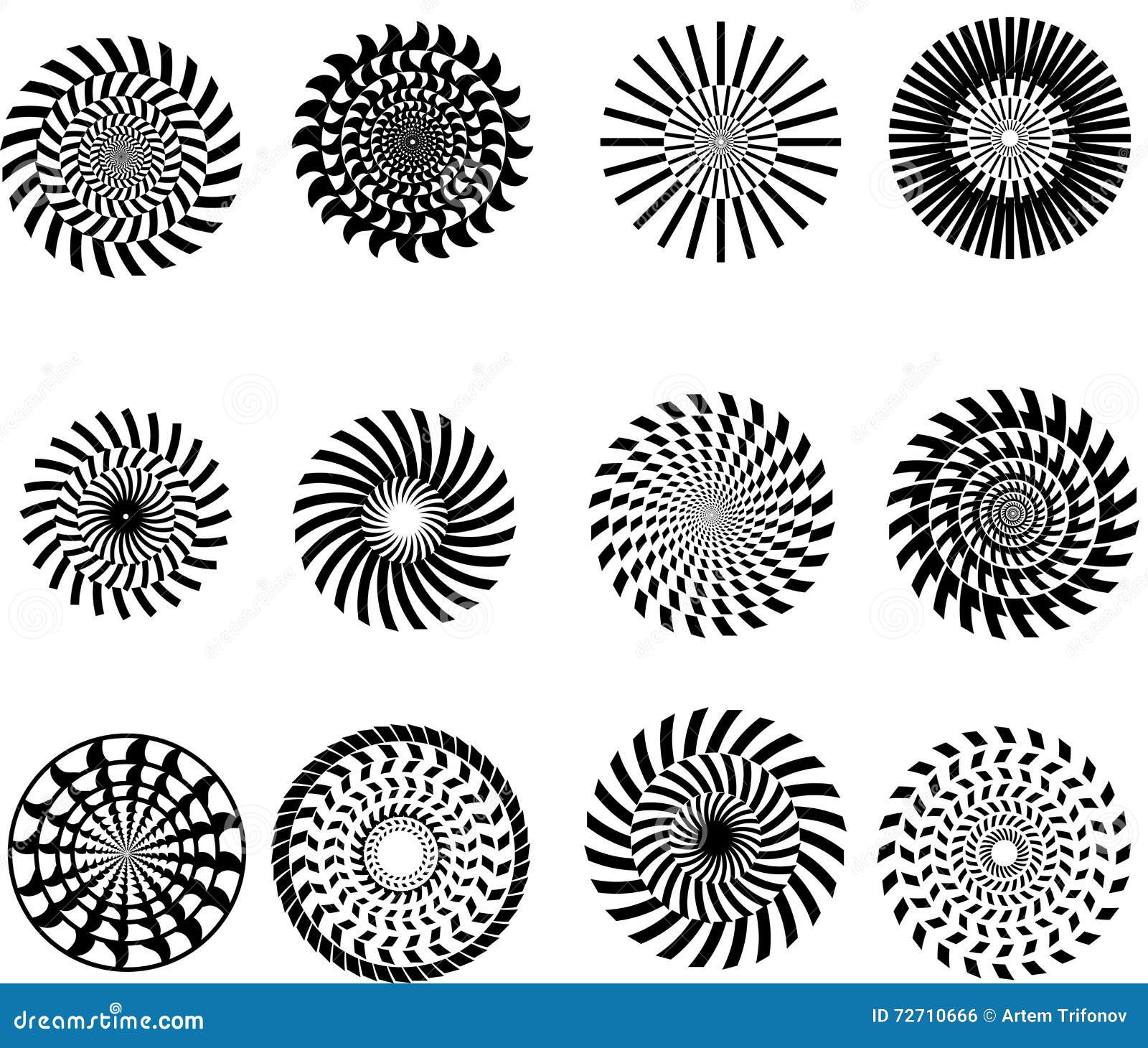 Vector Set of Black Abstract Patterned Concentric Circles. Geom Stock ...