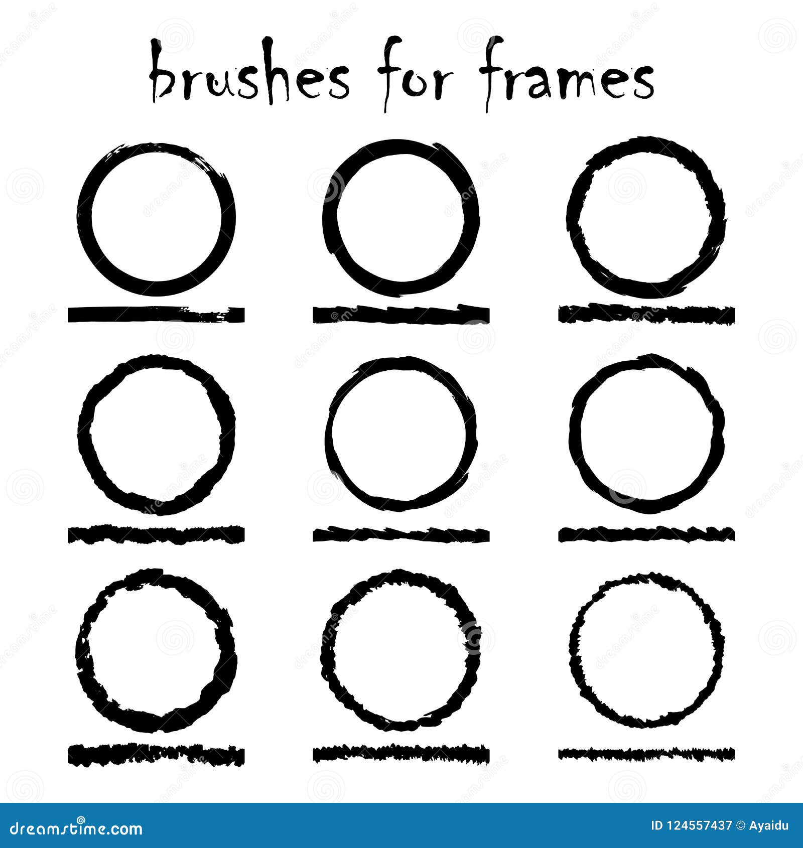 Vector Set of 9 Black Brushes and Round Frames Painted in Ink Stock ...