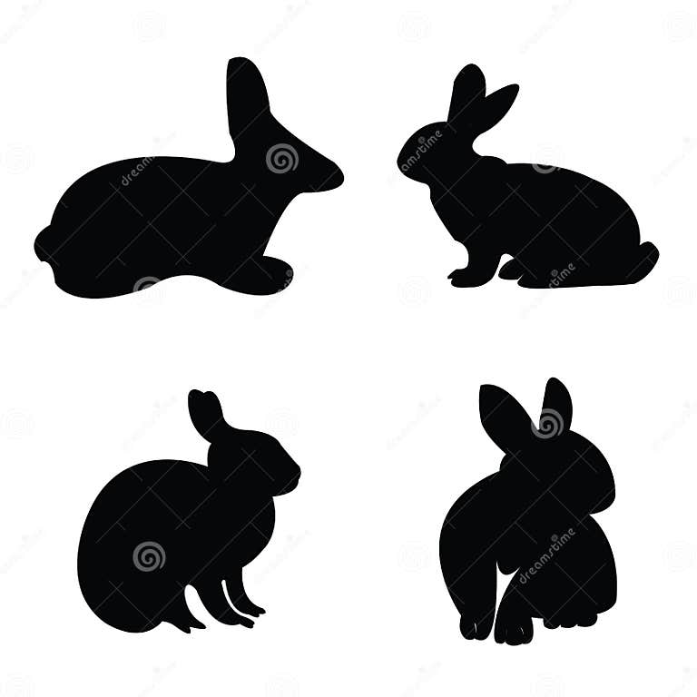 Vector Set of Black Rabbits on White Background Stock Vector ...