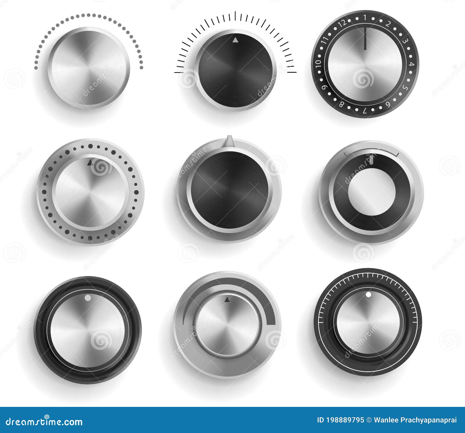 Vector Set of Black and Chrome Volume Control Buttons on White ...