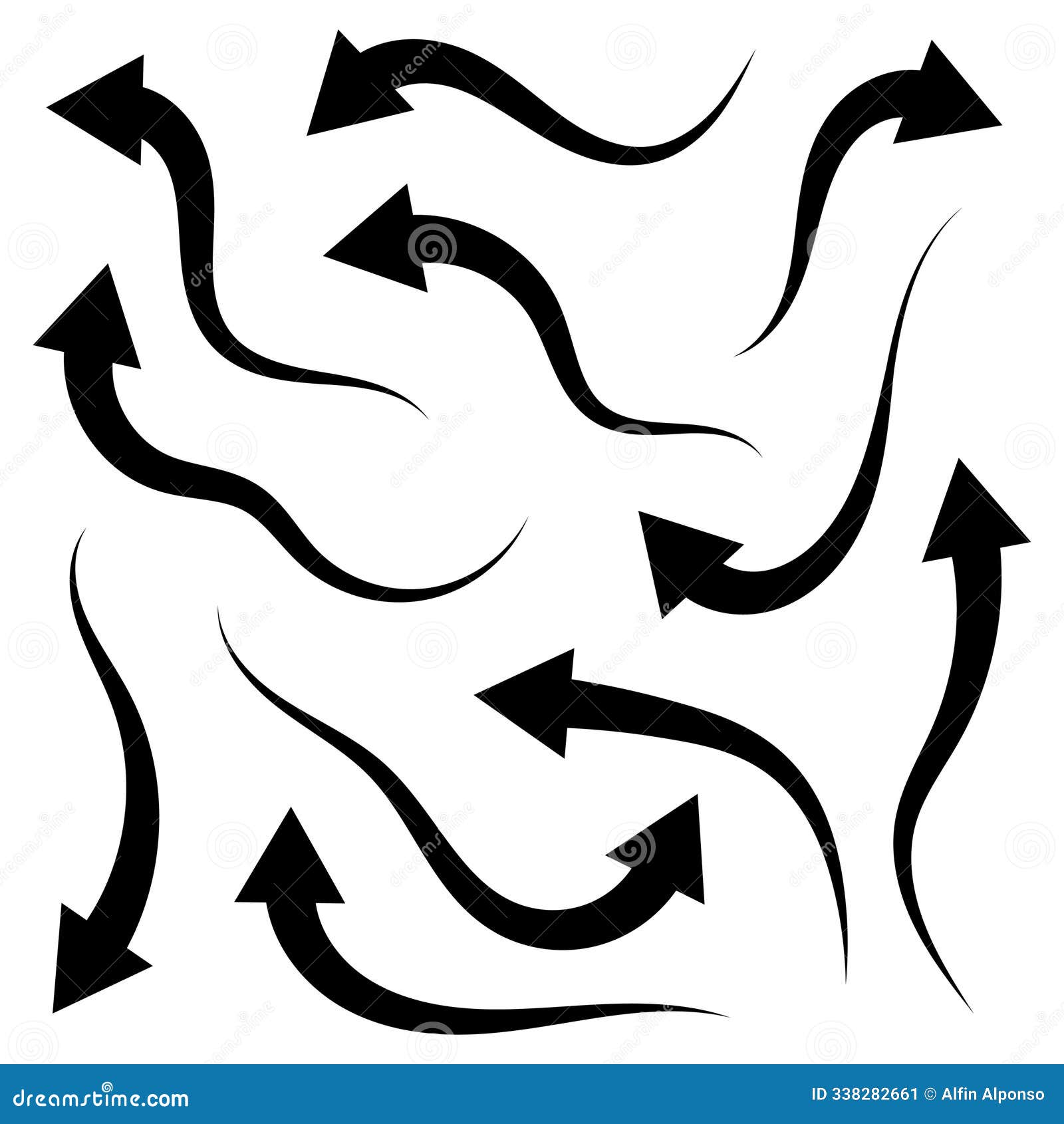 Vector Set of Black Curved Arrow Icons with Different Direction Stock ...
