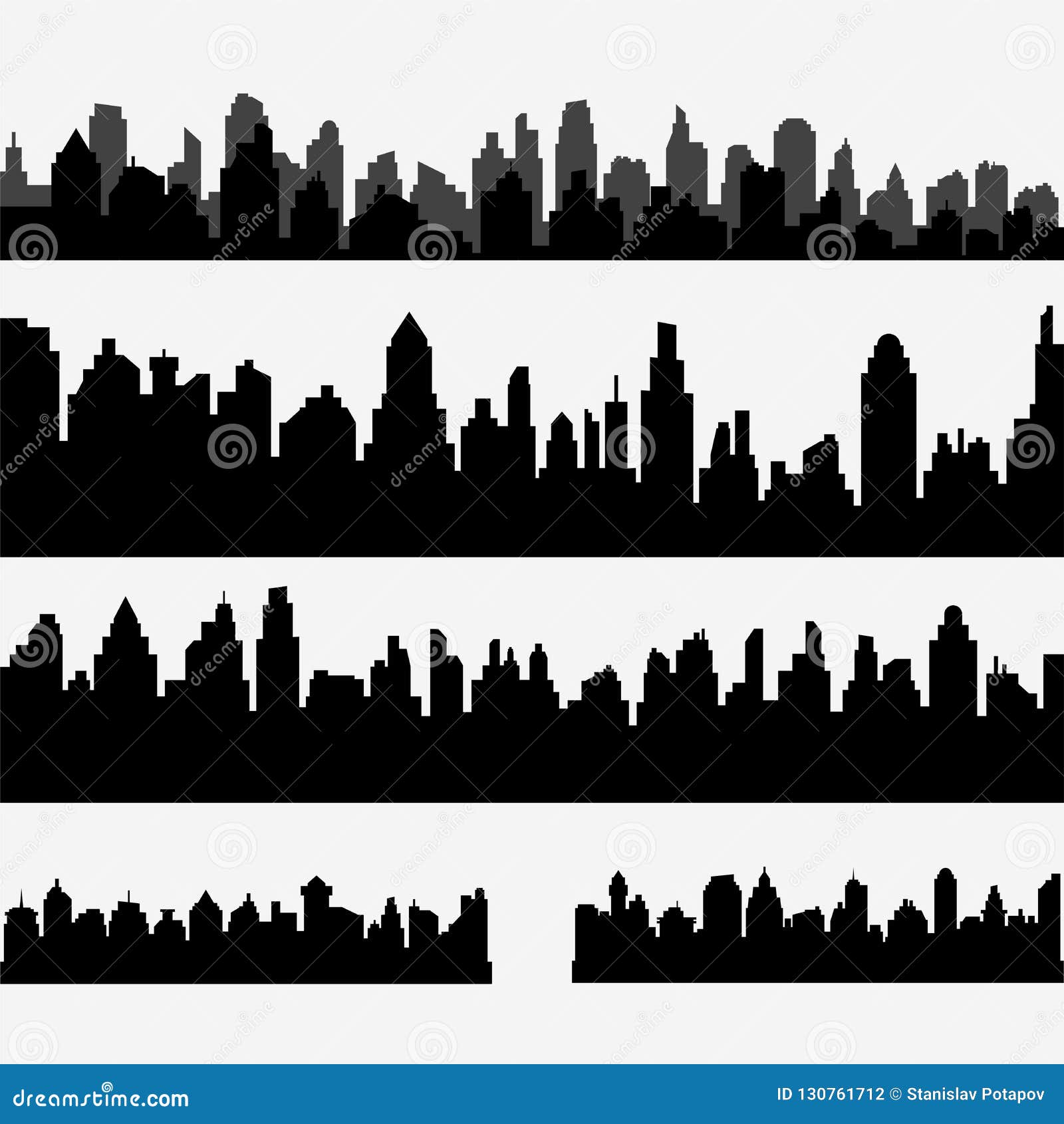 Vector Set of Black Different Horizontal Cityscape Stock Vector ...