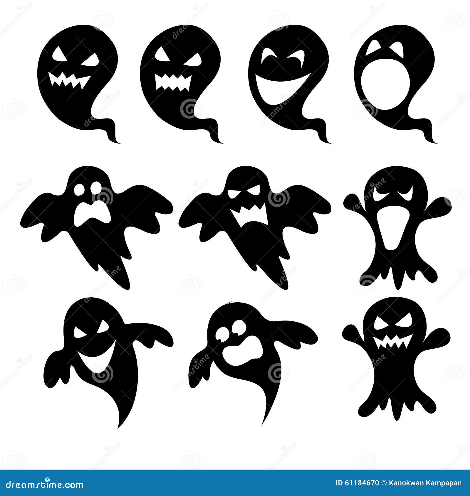 Vector set of black ghosts stock vector. Illustration of night - 61184670