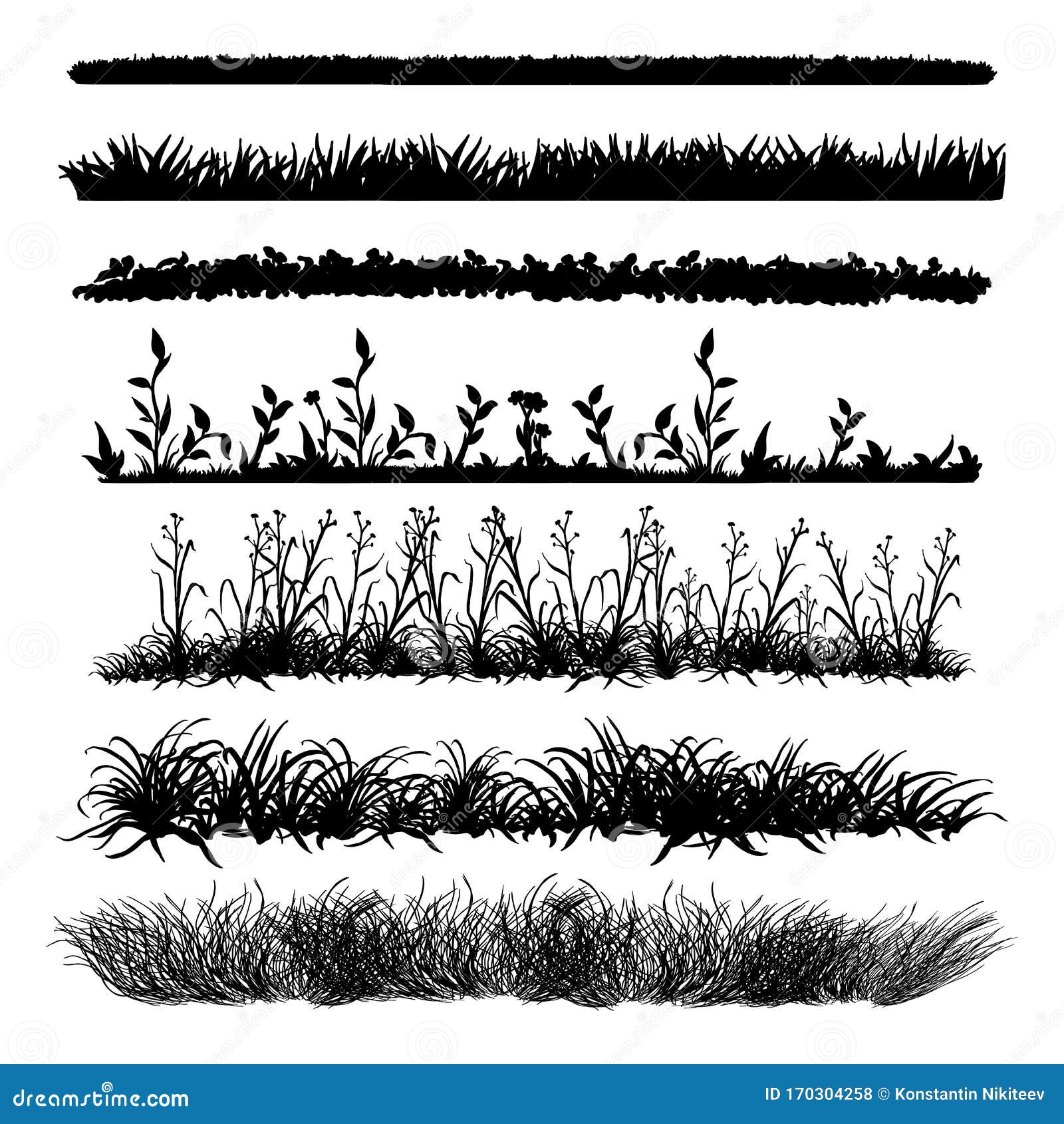 Vector Set of Black Grass Silhouettes Stock Vector - Illustration of ...