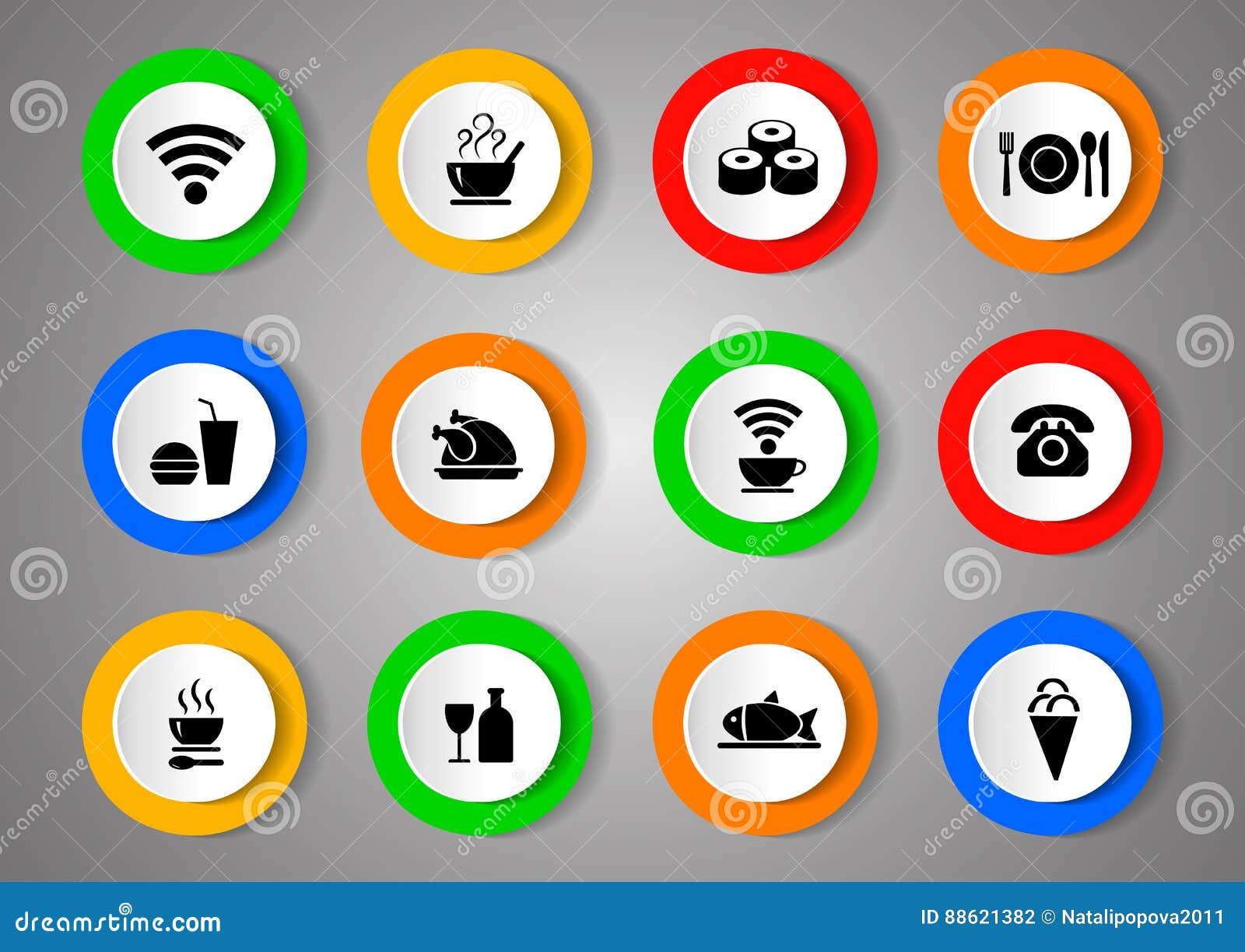 Vector Set of Black Icons with Food. Stock Vector - Illustration of ...