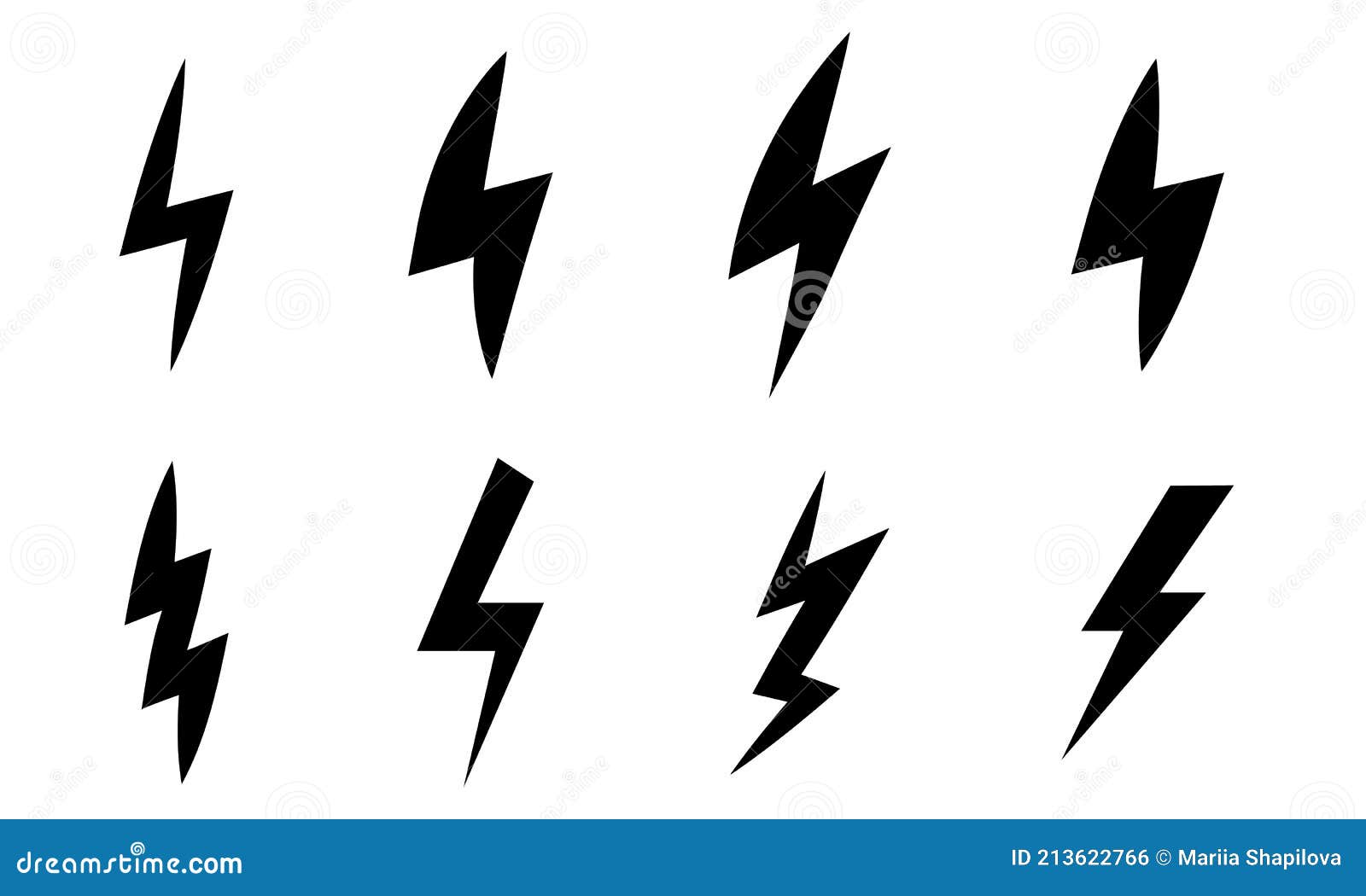 Vector Set of Black Lightning Bolt Icon Stock Vector - Illustration of ...