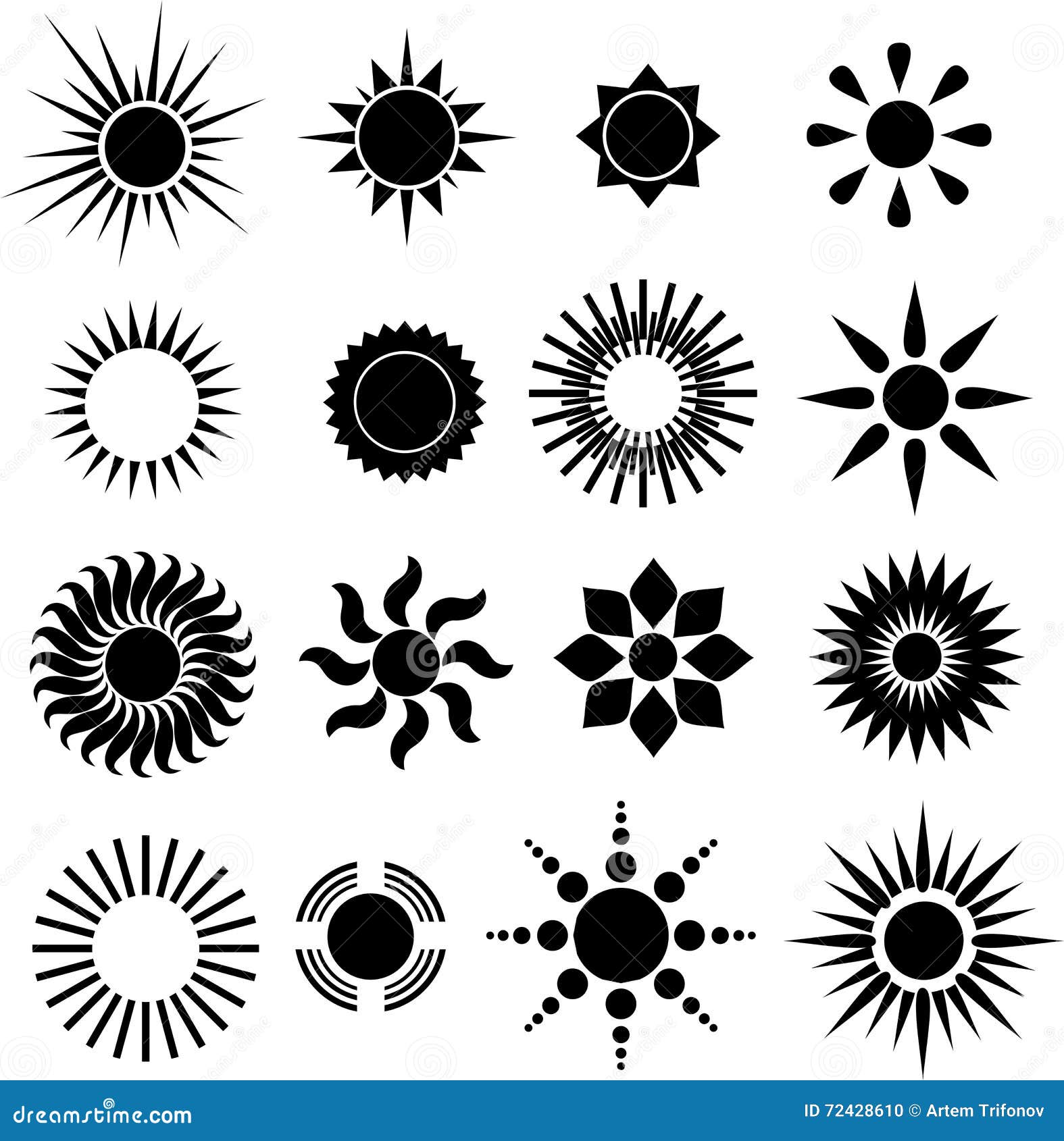 Vector Set of Black Logos of the Sun Stock Vector - Illustration of ...
