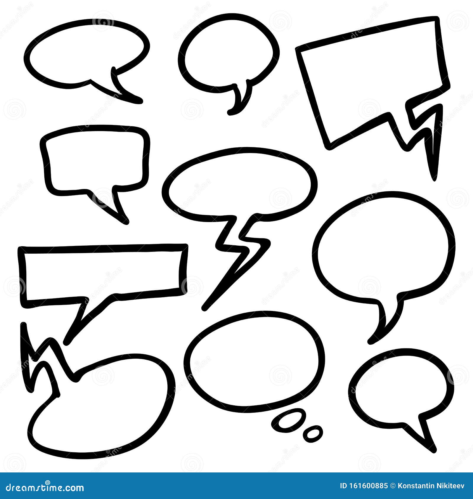 Vector Set of Black Outline Speech Bubbles Stock Vector - Illustration ...