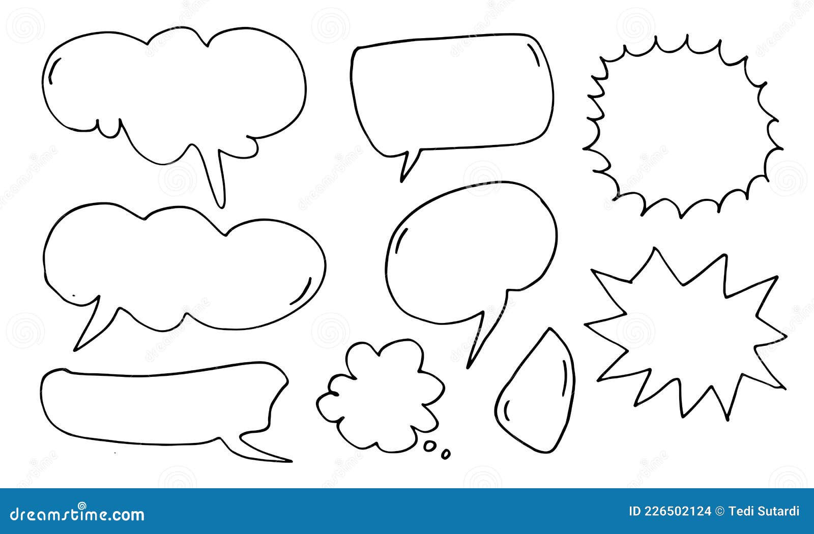 Vector Set of Black Sketch Comics Speech Bubbles.bubble Dialog Doodle ...