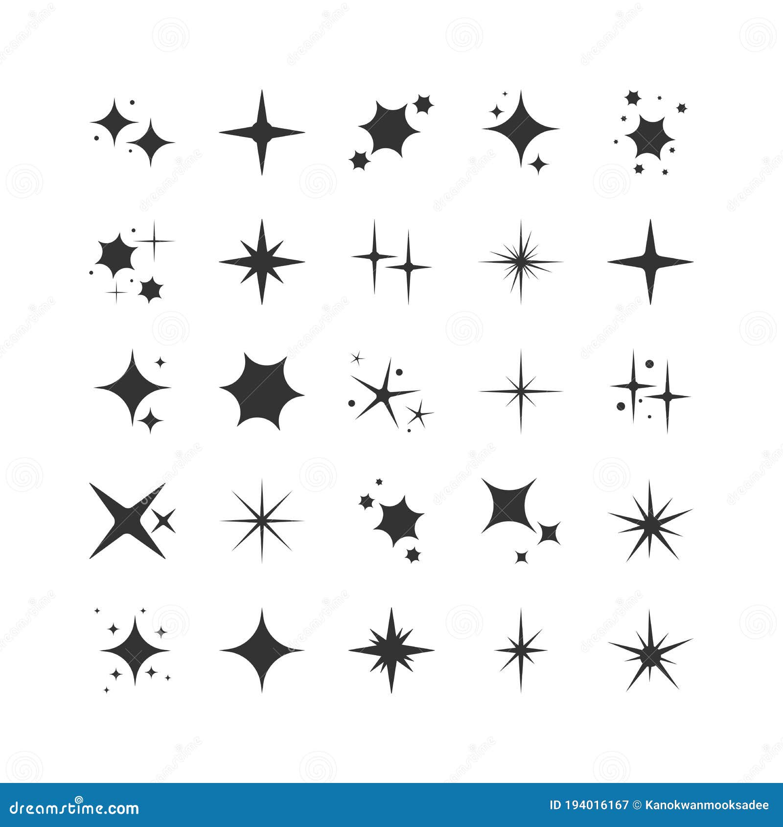 Vector Set of Black Sparkles. Collection of Star Sparkles Symbol. Magic ...