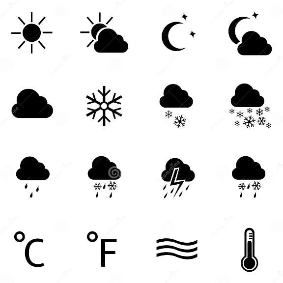 Vector Set of Black Weather Icons Stock Vector - Illustration of ...