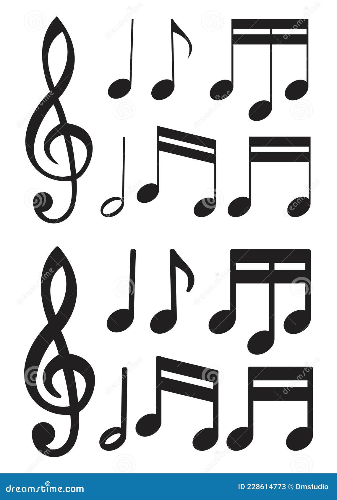 Vector Set Of Black And White Music Notes. Abstract Illustration Of ...