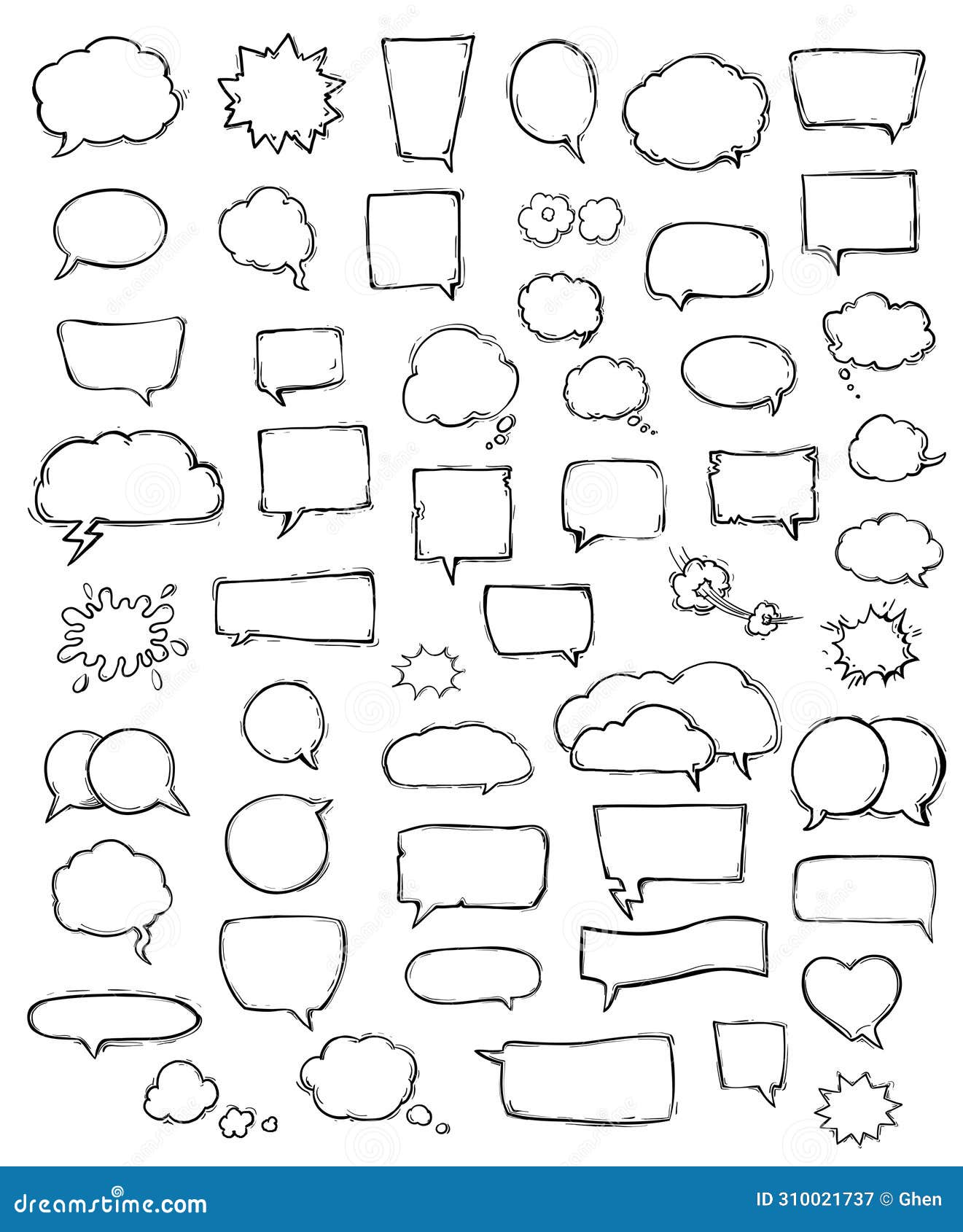 Vector Set of Black and White Speech Bubbles Drawing Stock Vector ...