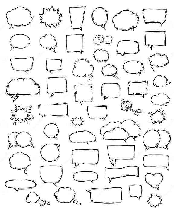 Vector Set of Black and White Speech Bubbles Drawing Stock Vector ...