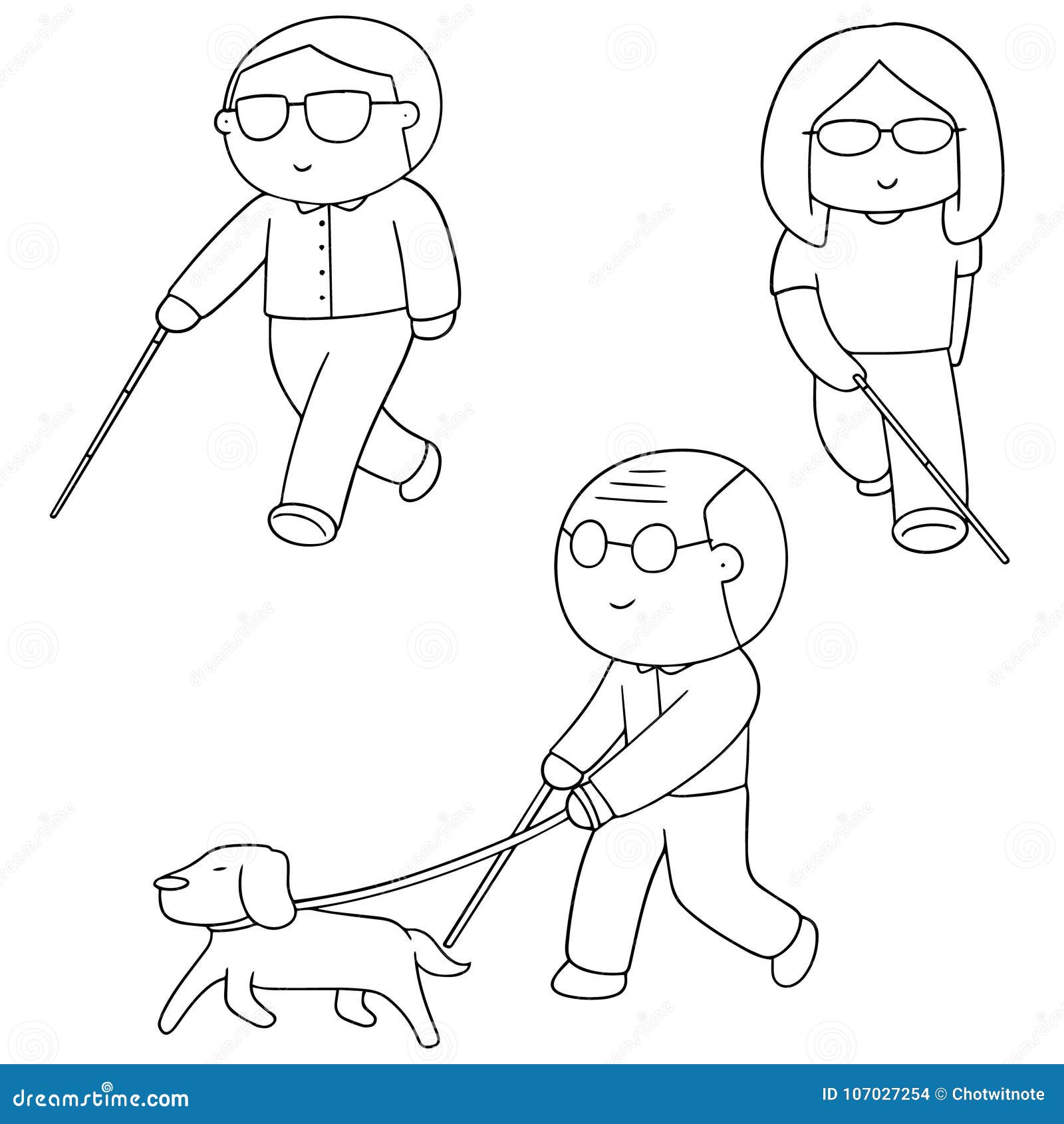 Vector set of blind people stock vector. Illustration of person - 107027254