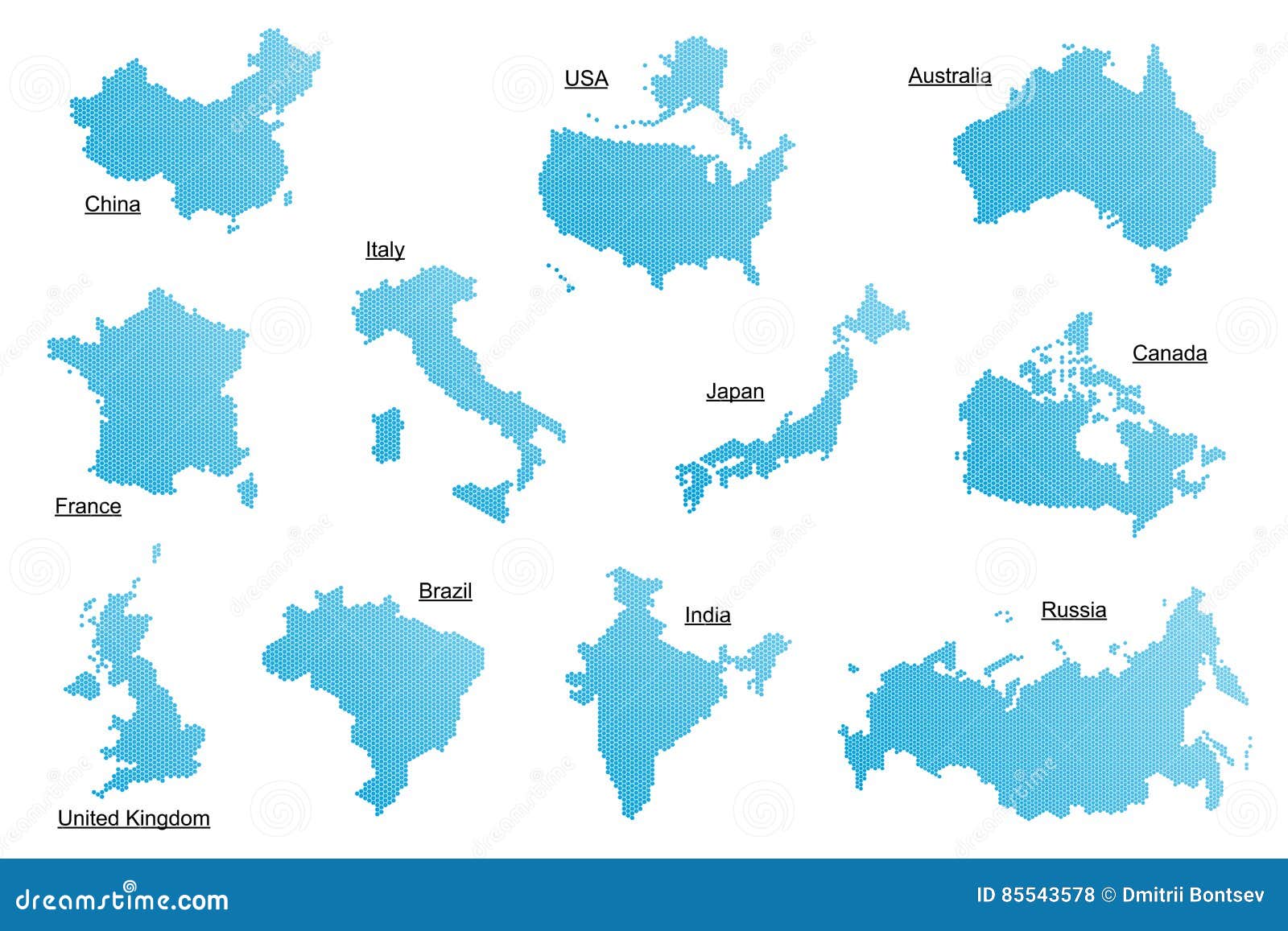 Vector Set of Blue Countries Stock Vector - Illustration of vector ...