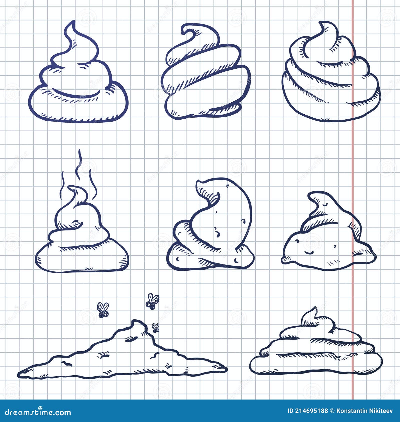 Vector Set of Sketch Doodle Poop. Hand Drawn Shit Variations Stock ...